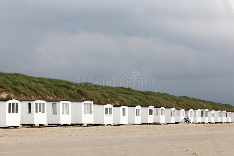 Beach huts in Lokken stock image. Image of seascape, scenery - 56194565