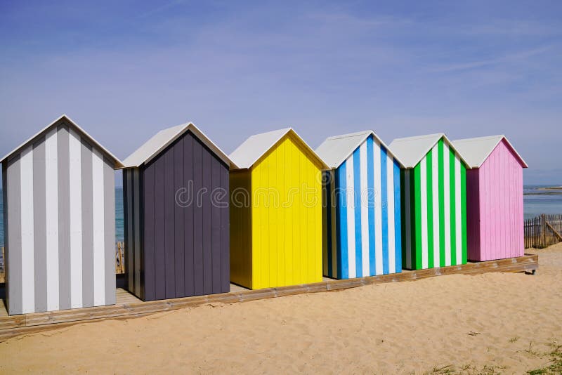 Beach Huts Wooden Bathing Boxes on Sandy Beach Stock Photo - Image of ...