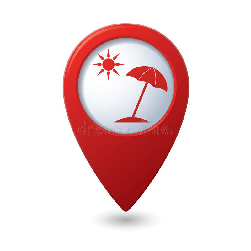 Beach icon on map pointer stock vector. Illustration of graphic - 104310813
