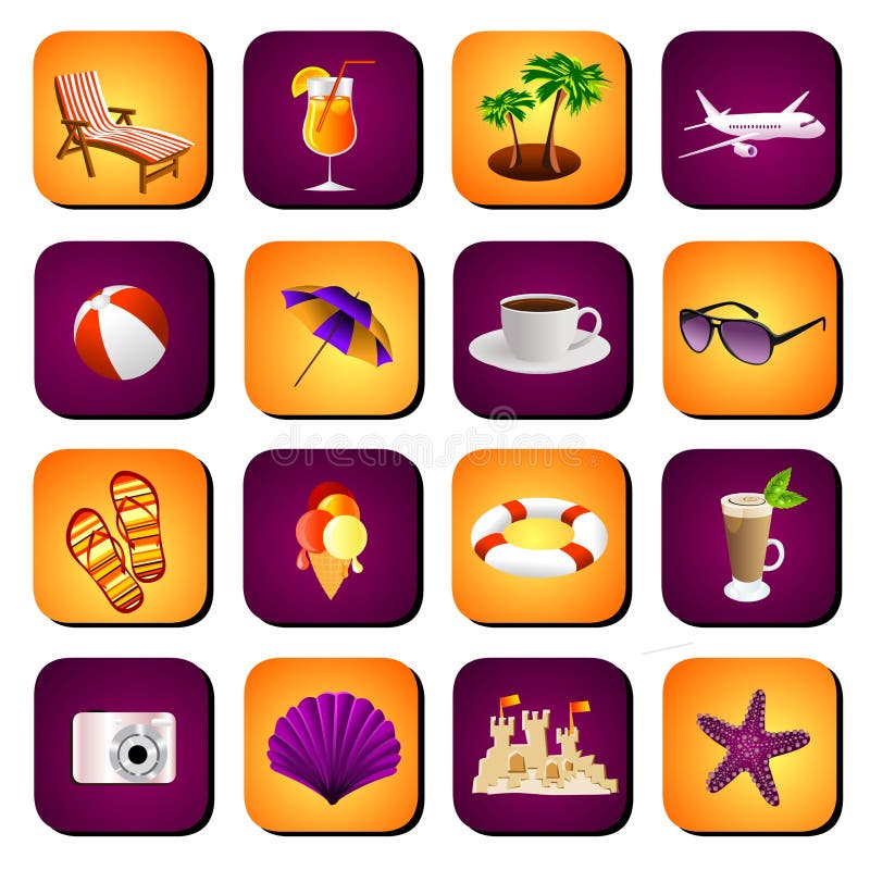 Beach icon set stock illustration. Illustration of starfish - 20654267