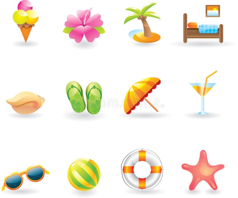 Beach icons set stock vector. Illustration of glasses - 13716589