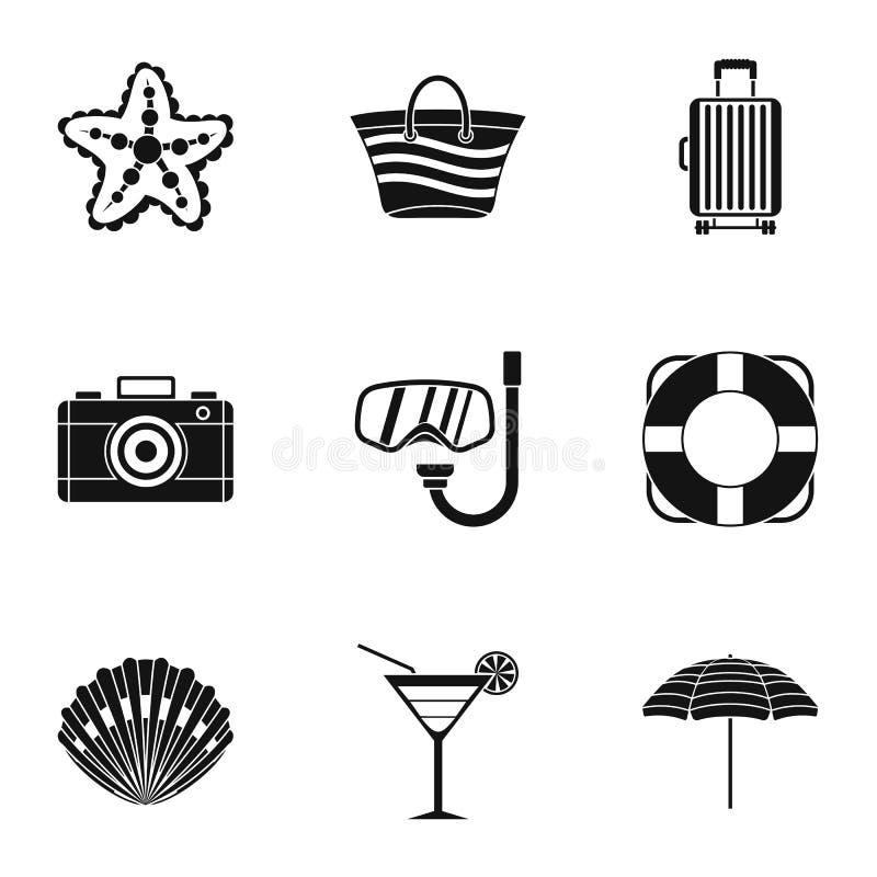 Beach Icons Set, Simple Style Stock Vector - Illustration of lifebuoy ...