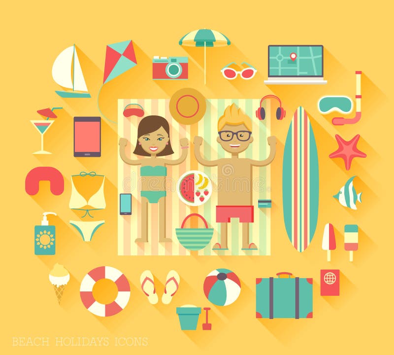 Sea and Beach Line Icons. Vector Set. Stock Vector - Illustration of ...