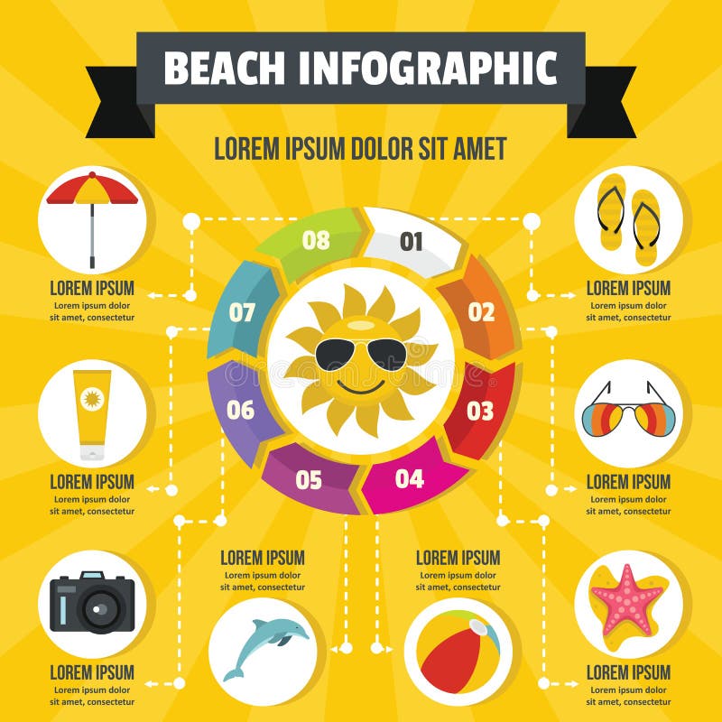 Beach Infographic Concept, Flat Style Stock Vector - Illustration of ...