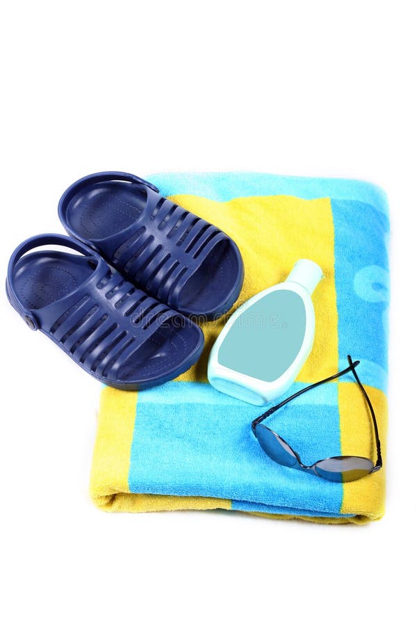 Beach Items stock photo. Image of lotion, footwear, sandals - 4789576