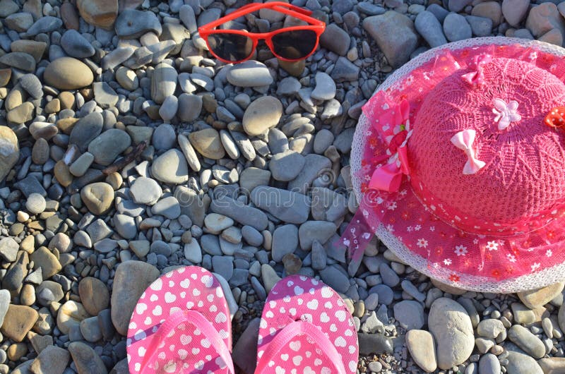 Beach Items for Resort Flat Lay. Top View, Things for Swimming and ...