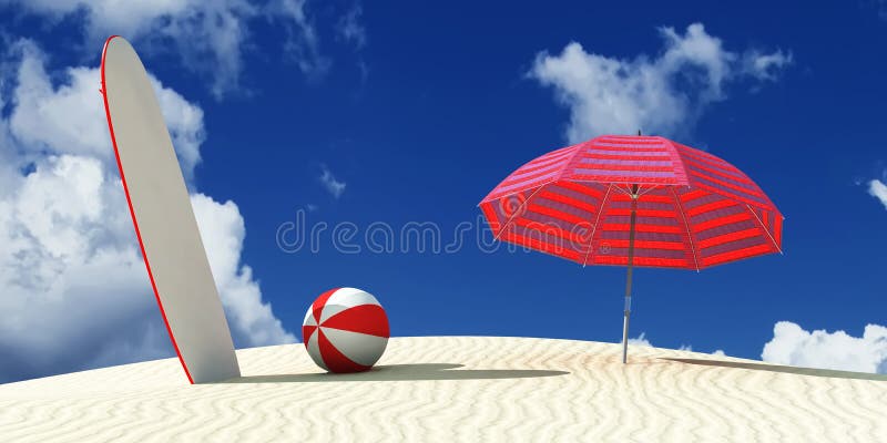 Beach items in the sand stock illustration. Illustration of sand - 92063333