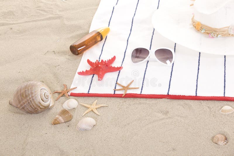 Beach Items on Sand for Fun Summer Stock Photo - Image of flip ...