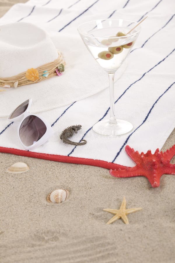 Beach Items on Sand for Fun Summer Stock Image - Image of towel ...