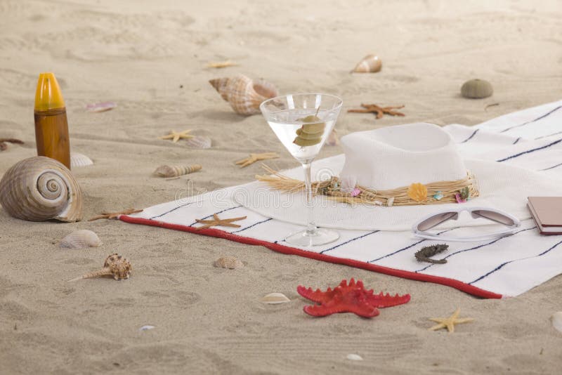 Beach Items on Sand for Fun Summer Stock Image - Image of flops, star ...
