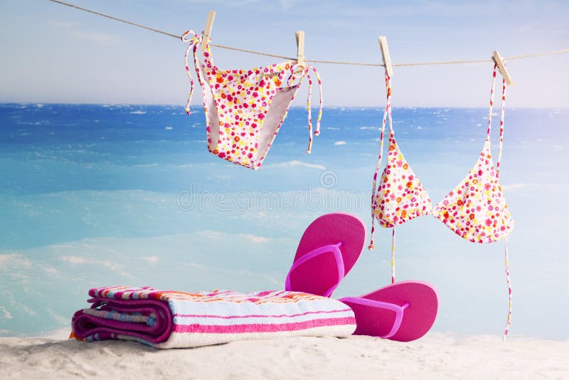Beach Items, Summer Vacation Background Stock Image - Image of retro ...
