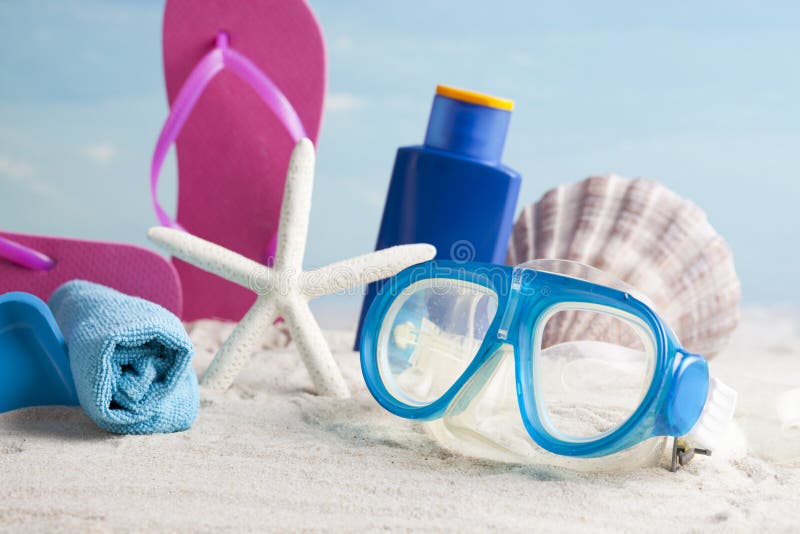 Beach Items, Summer Vacation Background Stock Photo - Image of seashore ...