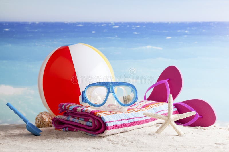 Beach Items, Summer Vacation Background Stock Image - Image of scuba ...