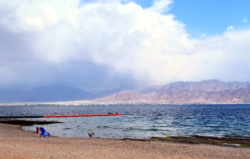Beach in Izrael with a View of Jordan Editorial Photography - Image of ...