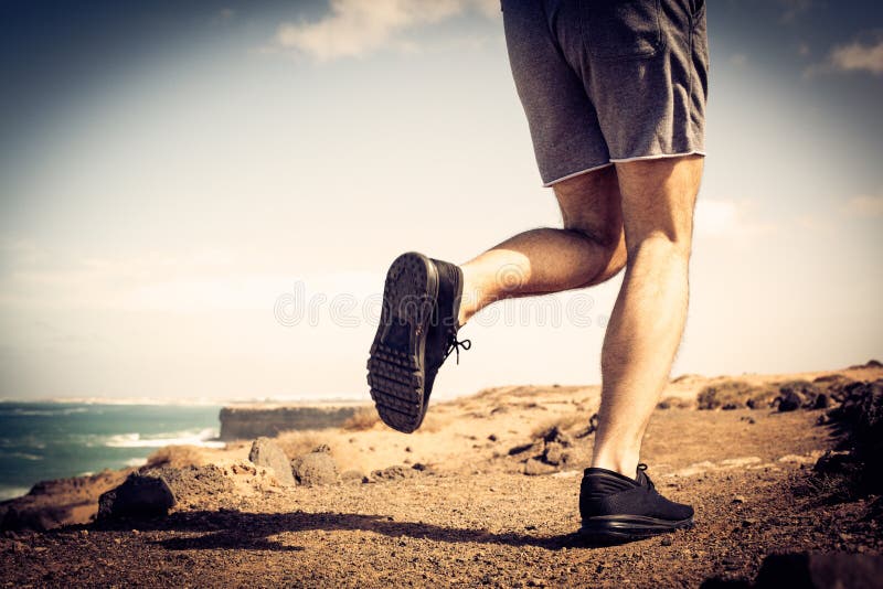 Beach jog. stock photo. Image of person, jogging, copy - 129549130