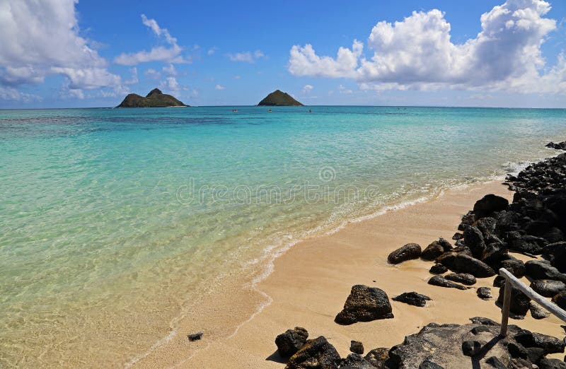 Lanikai Beach with Mokulua Islands Known Also As Twin Islands or Moks ...