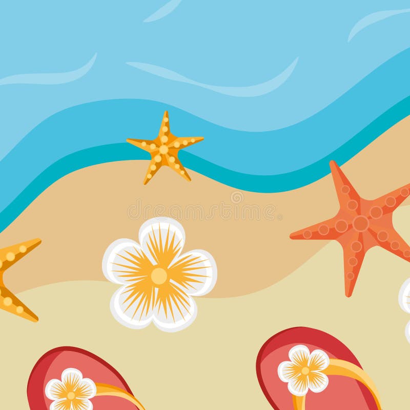 Beach Landscape with Flip Flops Scene Stock Vector - Illustration of ...