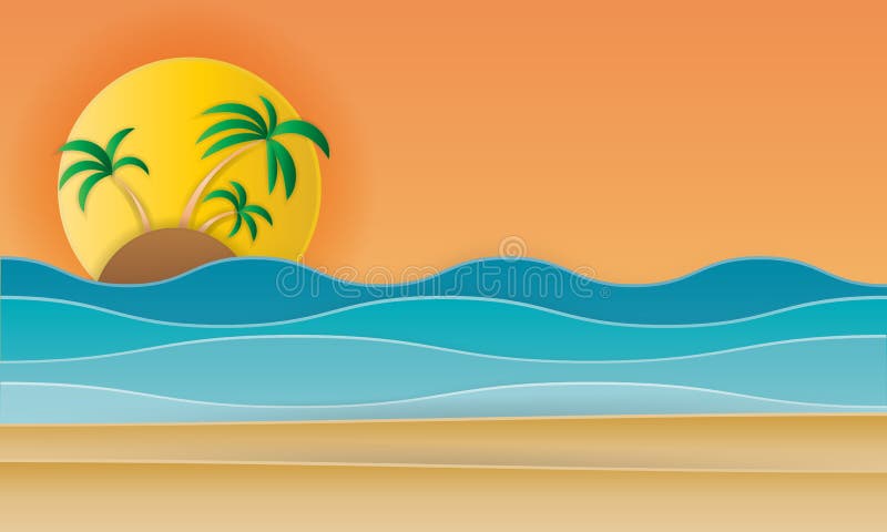 Beach Landscape with Beach Sun Flat Design Style. Stock Vector ...