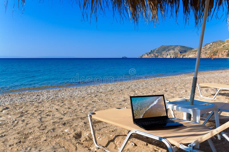 Beach with laptop stock image. Image of modern, beautiful - 20236949