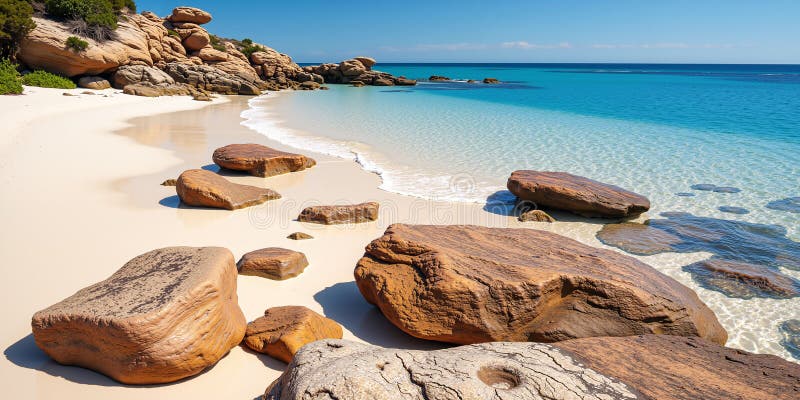 A Beach with Large Rocks on the Beach and Clear Water during the Day ...