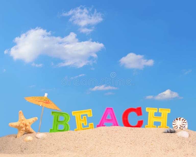 Beach Letters on a Beach Sand Stock Photo - Image of clouds ...