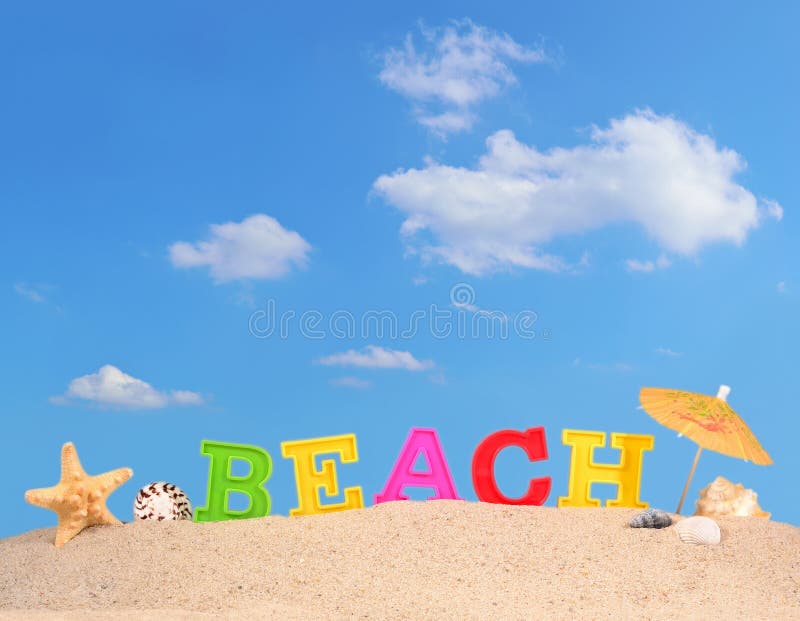 Beach Letters on a Beach Sand Stock Photo - Image of clouds, seaside ...