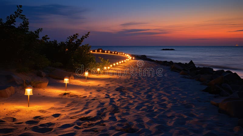 Beach lighted pathway stock illustration. Illustration of solar - 324893462