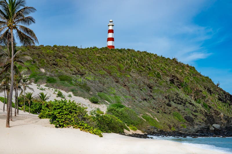 A Beach with a Lighthouse in the Distance Stock Image - Image of island ...
