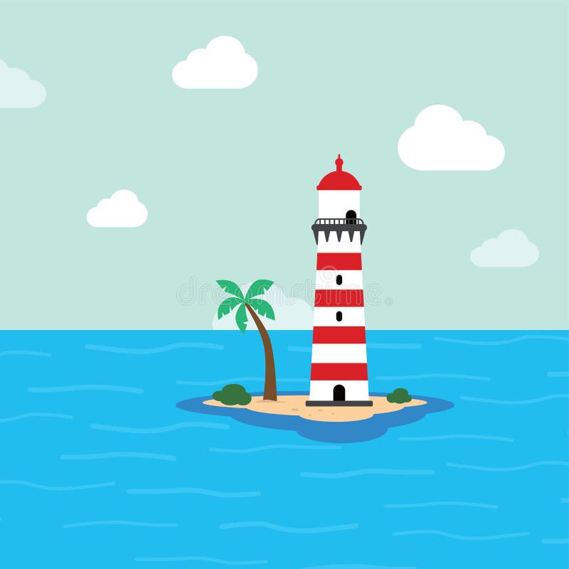 Beach Lighthouse Seashore View Stock Vector - Illustration of palm ...