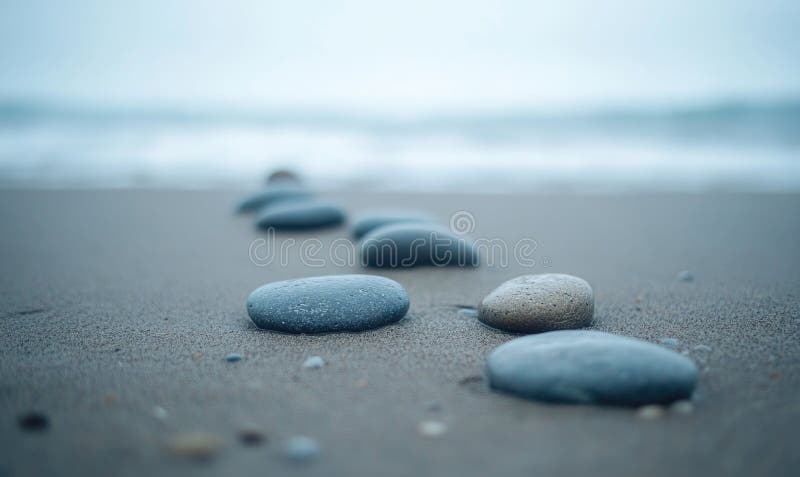 A Beach with a Line of Rocks on the Sand Stock Image - Image of travel ...