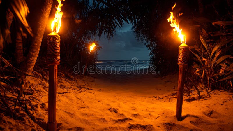 The Beach is Lit Up with Torches, Creating a Warm and Inviting ...