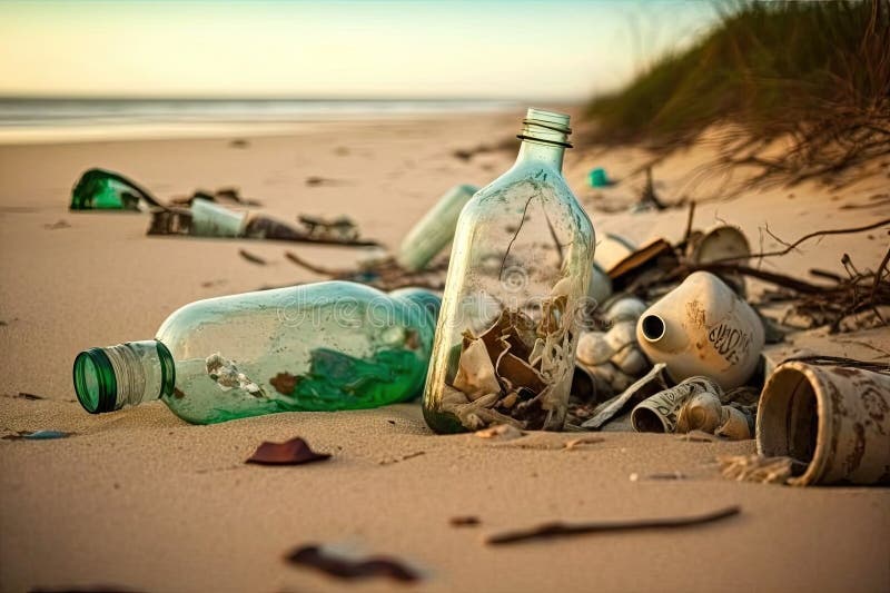 Beach Littered with Broken Bottles and Other Harmful Waste, Including ...