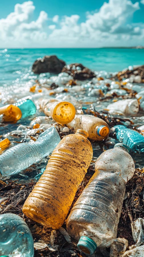 Beach is Littered with Plastic Bottles Stock Photo - Image of ...