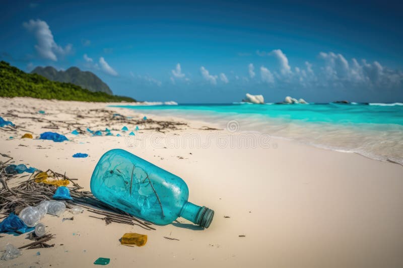 Beach Littered with Plastic Waste. Generative AI Stock Illustration ...