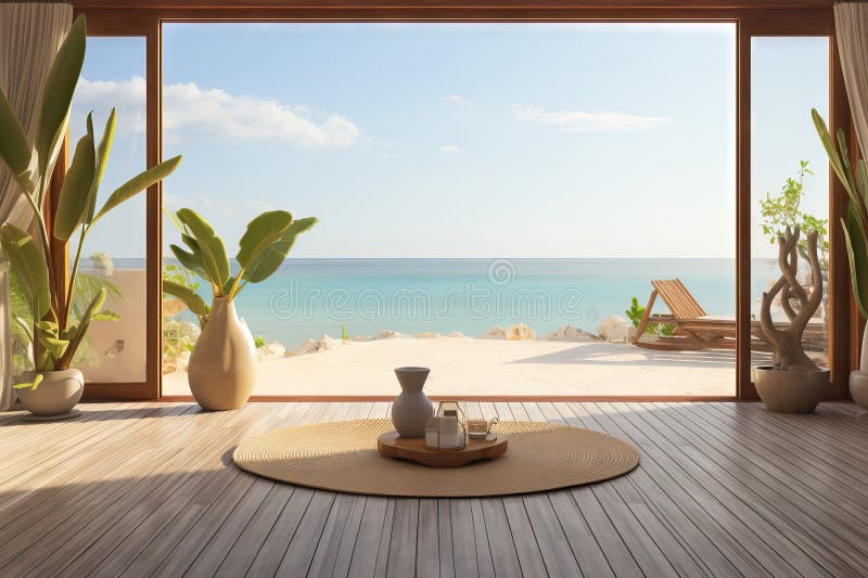 Beach Living on Sea View / 3d Rendering Generative AI Stock Photo ...