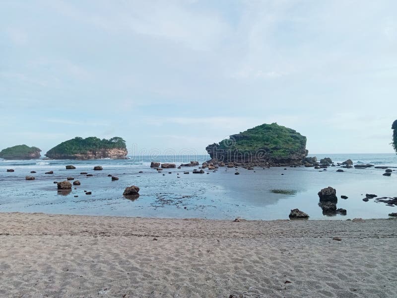 White Sand Beach Atmosphere at Low Tide Stock Photo - Image of located ...