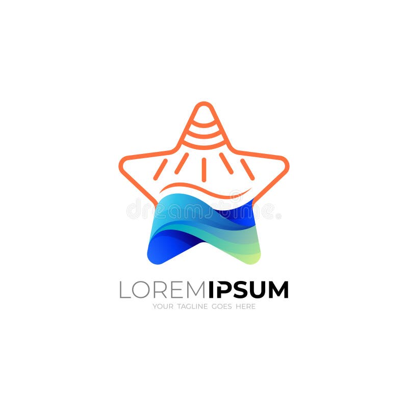 Beach Logo Simple, Star Logo and Water Wave Design Stock Illustration ...