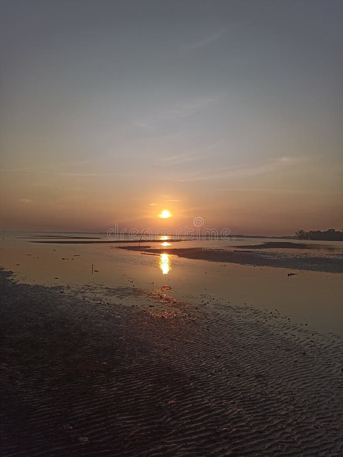 Beach, Low Tide and Beautiful Sunset in the Afternoon. Stock Image ...