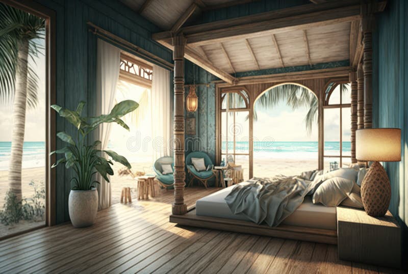 Beach Luxury Resort Hotel Room Graphic Design 3d Model Background Stock ...