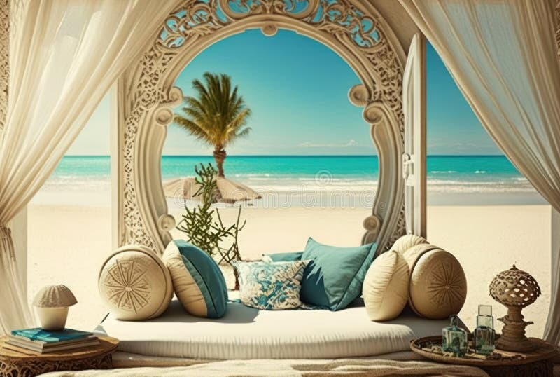 Beach Luxury Resort Hotel Room Graphic Design 3d Model Background Stock ...