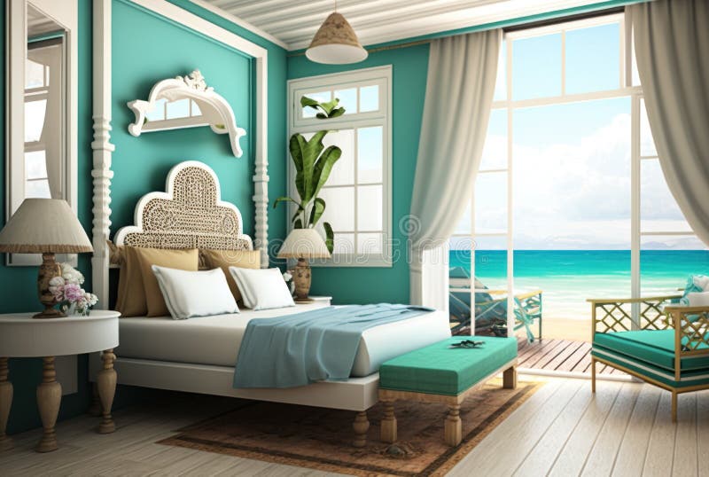 Beach Luxury Resort Hotel Room Graphic Design 3d Model Background Stock ...