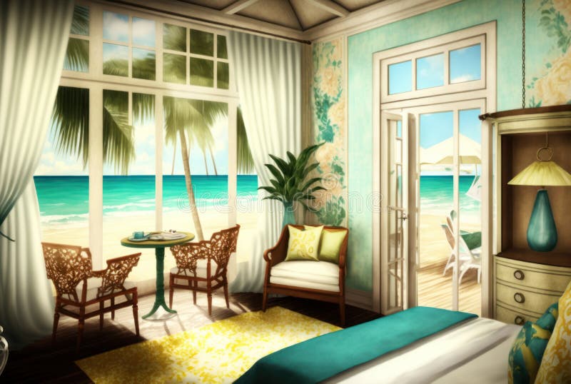 Beach Luxury Resort Hotel Room Graphic Design 3d Model Background Stock ...
