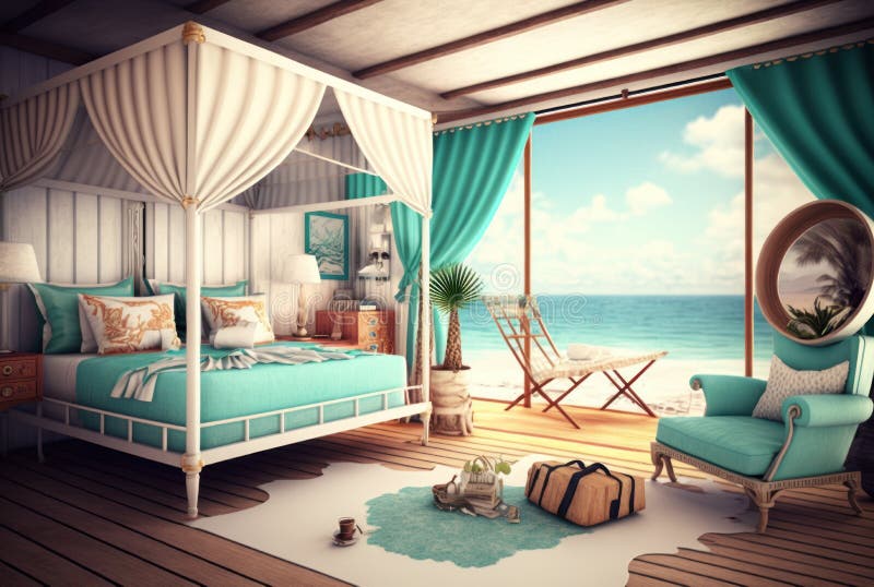 Beach Luxury Resort Hotel Room Graphic Design 3d Model Background Stock ...