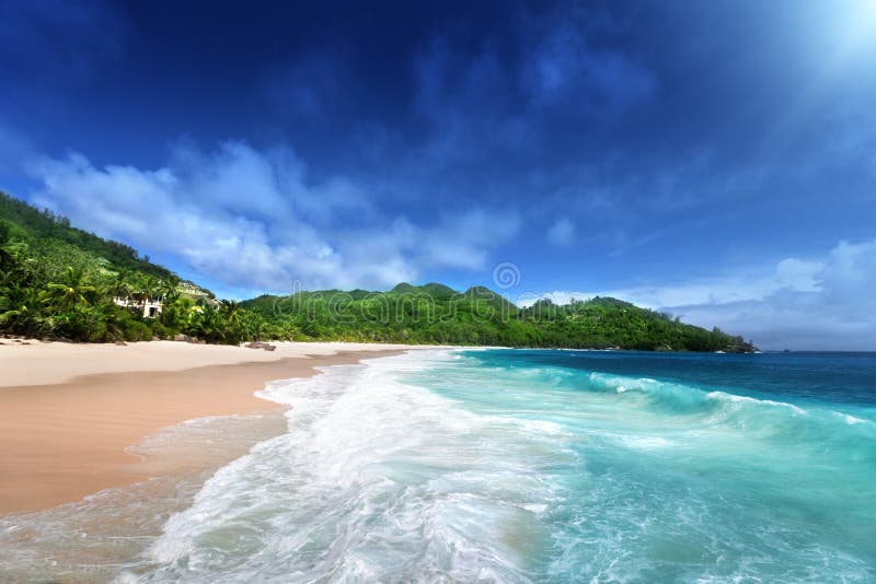 Beach at Mahe Island, Seychelles Stock Photo - Image of paradise, sand ...