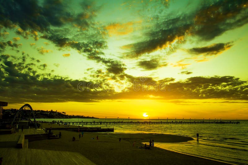 Beach in Melbourne at Sunset Stock Photo - Image of beach, travel ...