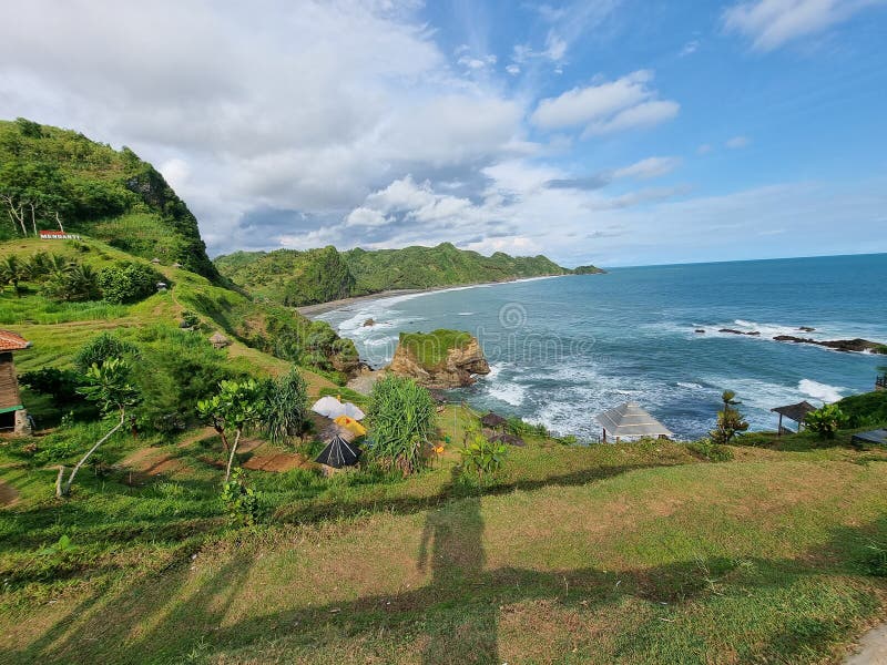 Beach Menganti Kebumen Beautiful Stock Photo - Image of hill, mountain ...