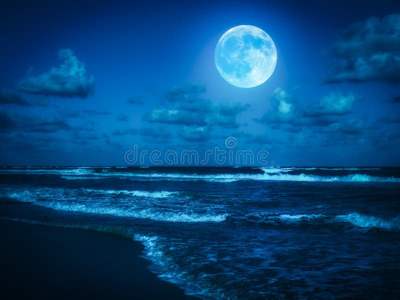 Beautiful Midnight Ocean View with Moonrise and Ca Stock Image - Image ...