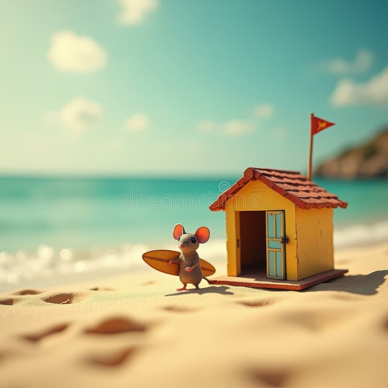 Beach Mouse Surfer Scene stock illustration. Illustration of playful ...
