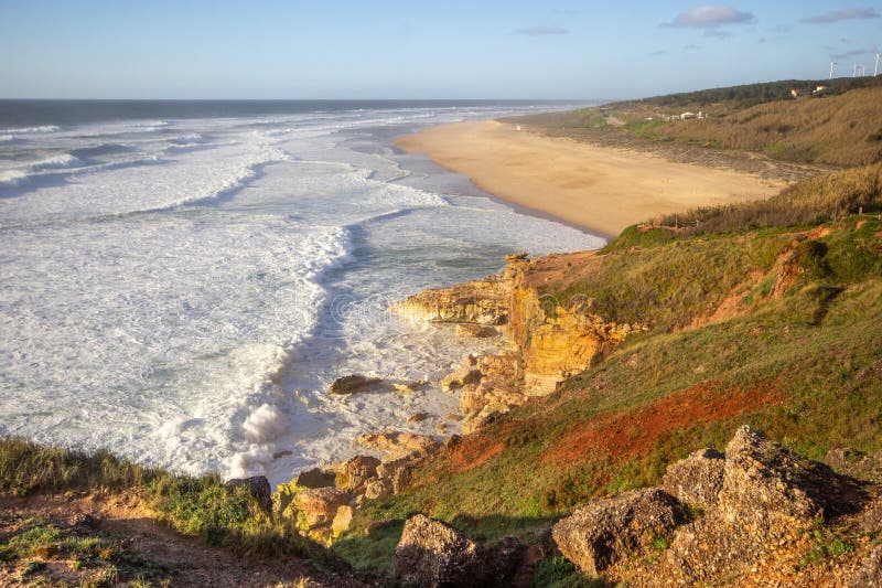 Beach in Nazare, Portugal stock image. Image of nazaracopy - 376991177