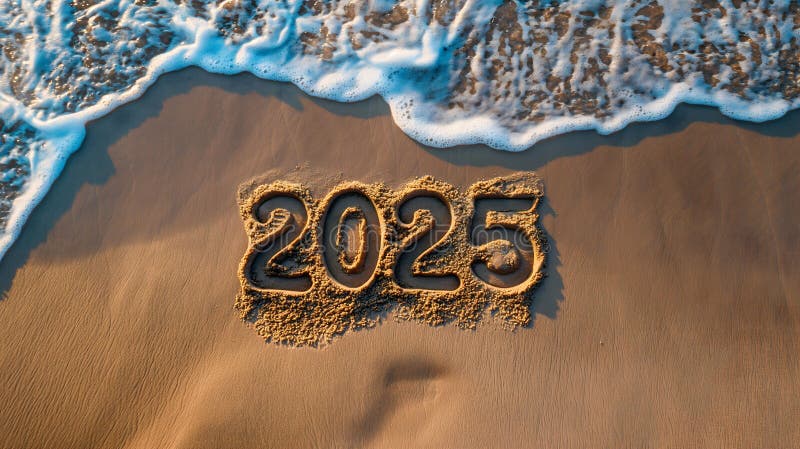 Beach 2025 New Year S Resolution, Sandy Numbers on the Beach with Waves ...